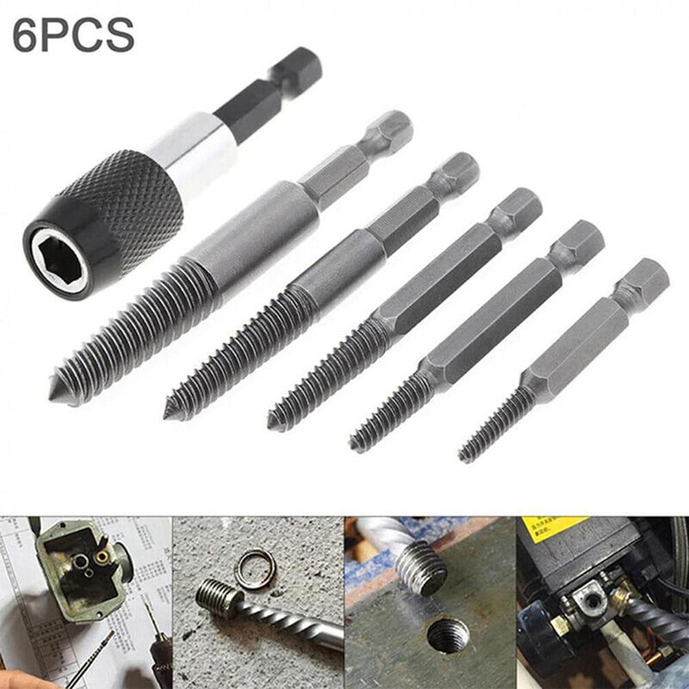 6Pcs Stud Screw Extractor Remover Set Broken Damaged Pipes Bolt Easy ...