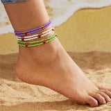 6Pcs Style Glass Seed Rondelle Beaded Stretch Anklets for Women Medium ...