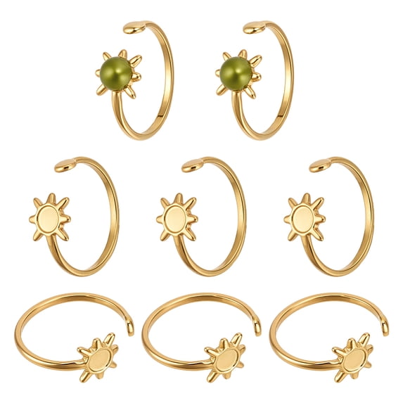 6Pcs Sun Open Cuff Ring Settings 18K Gold Plated Stainless Steel Round ...