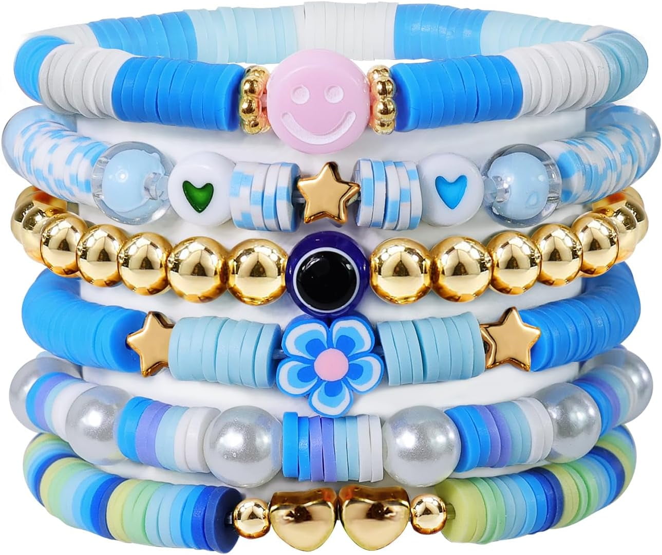 6Pcs Surfer Heishi Friendship Bracelets Set Stackable Stretch Clay Bead ...