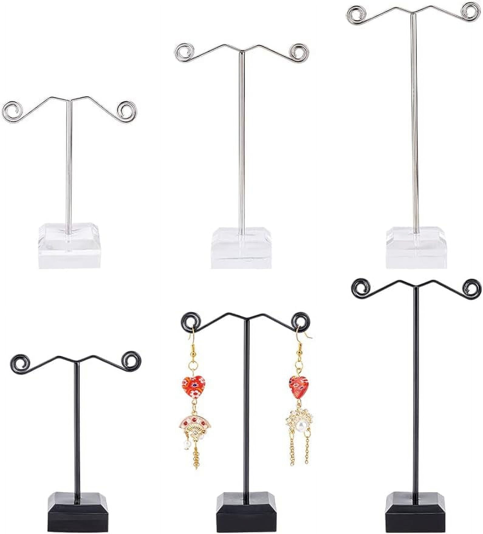 6Pcs T Shape Iron Earring Display Stand Acrylic Base 3 Size Clear/Black ...
