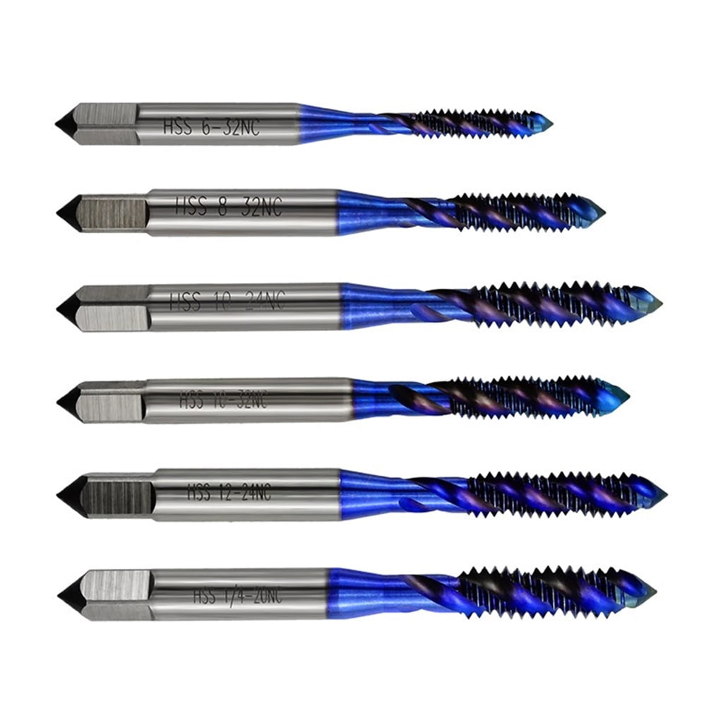 6Pcs Tap Drill Bit Screw High Speed Steel Tap Set Spirals Point Thread ...