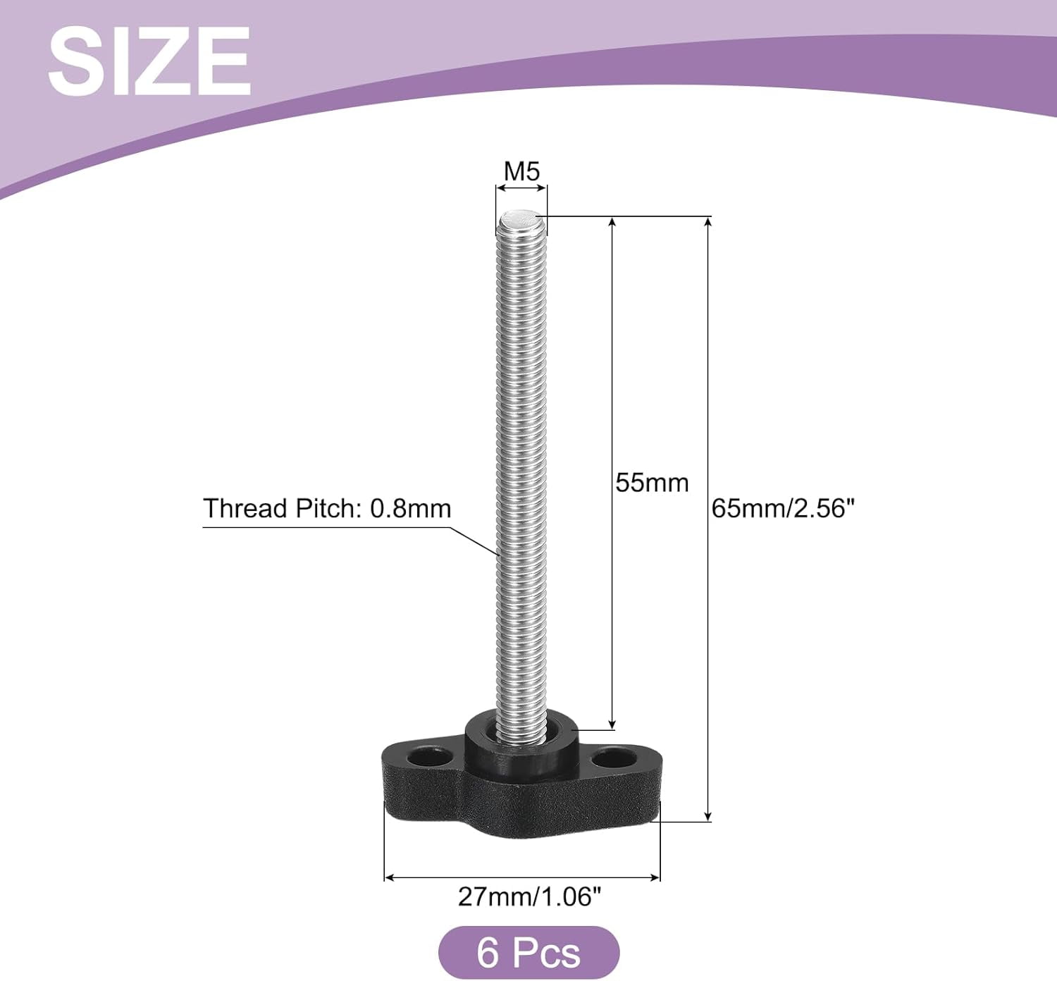 6Pcs Tee Wing Knobs Thumb Screws, M5 x 55mm Clamping Screw Knob Male ...