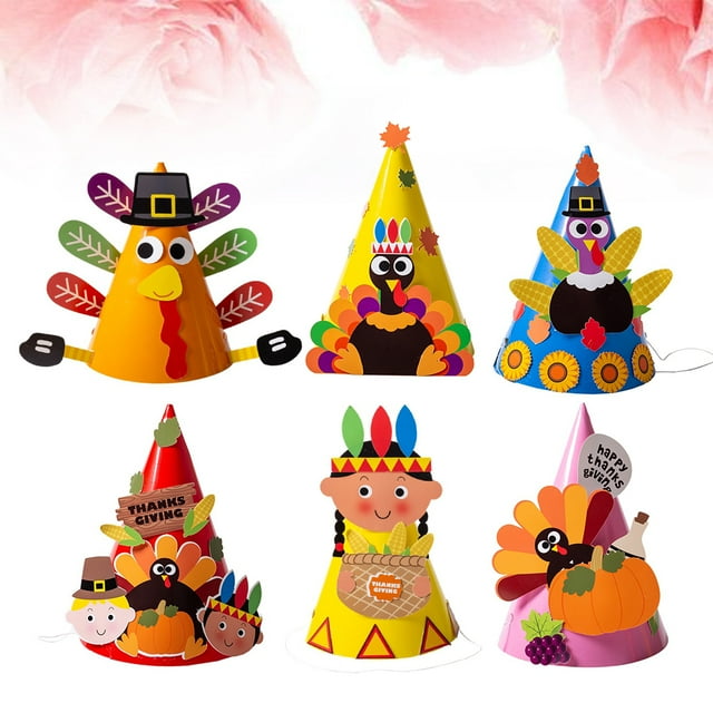 6Pcs Thanksgiving Hat Turkey Paper Hat Craft DIY Thanksgiving School ...