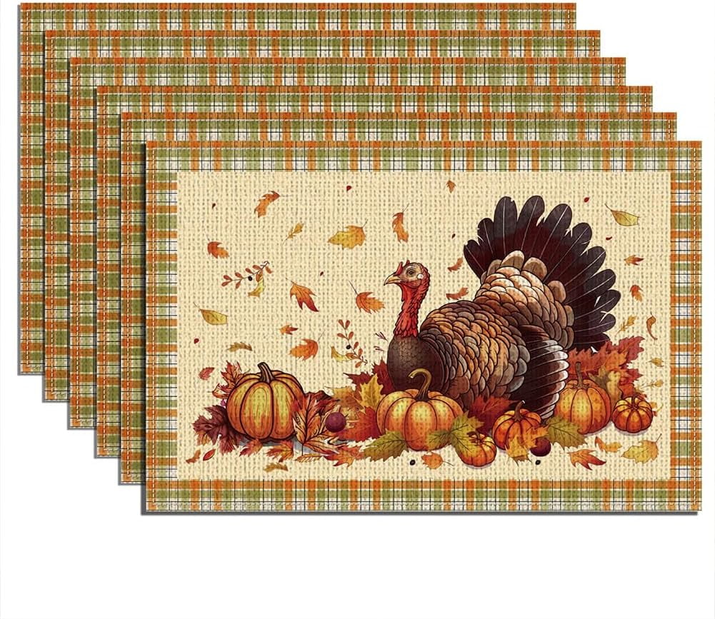 6Pcs Thanksgiving Turkey Table Cloth 17.7x11.8 Inch Autumn Pumpkin ...