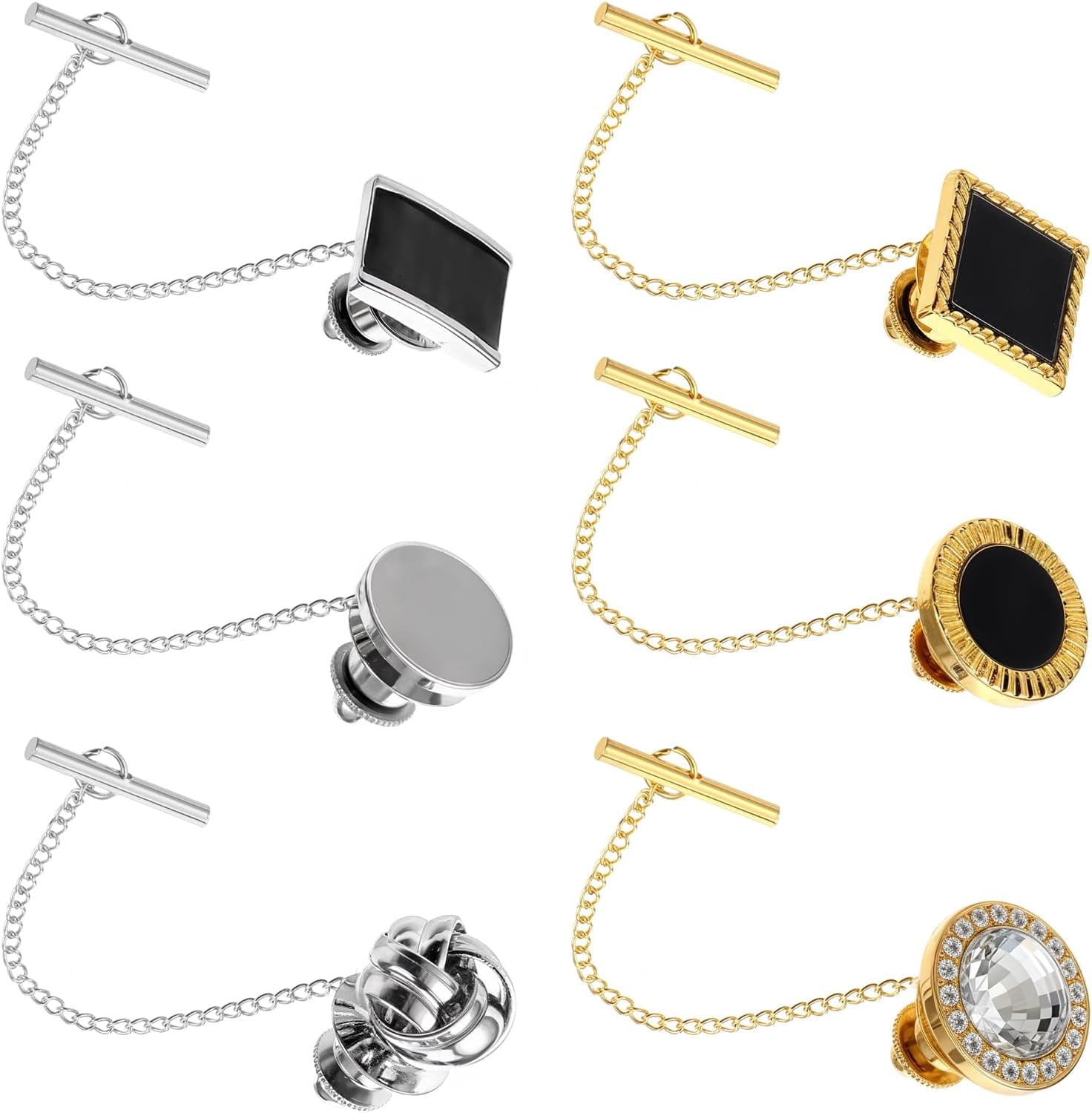 6Pcs Tie Tacks for Men Tie Pins with Chain Ties Clips Suit Accessories ...