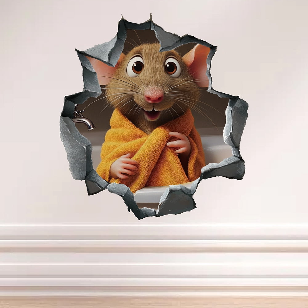 6Pcs Towel Mouse Wall Stickers Mouse Hole Wall Decal 3D Sticker Decal ...