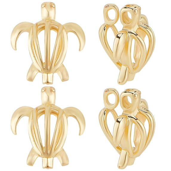 6Pcs Turtle Shell Shape Pendant Charms 18K Gold Plated Brass Openable ...