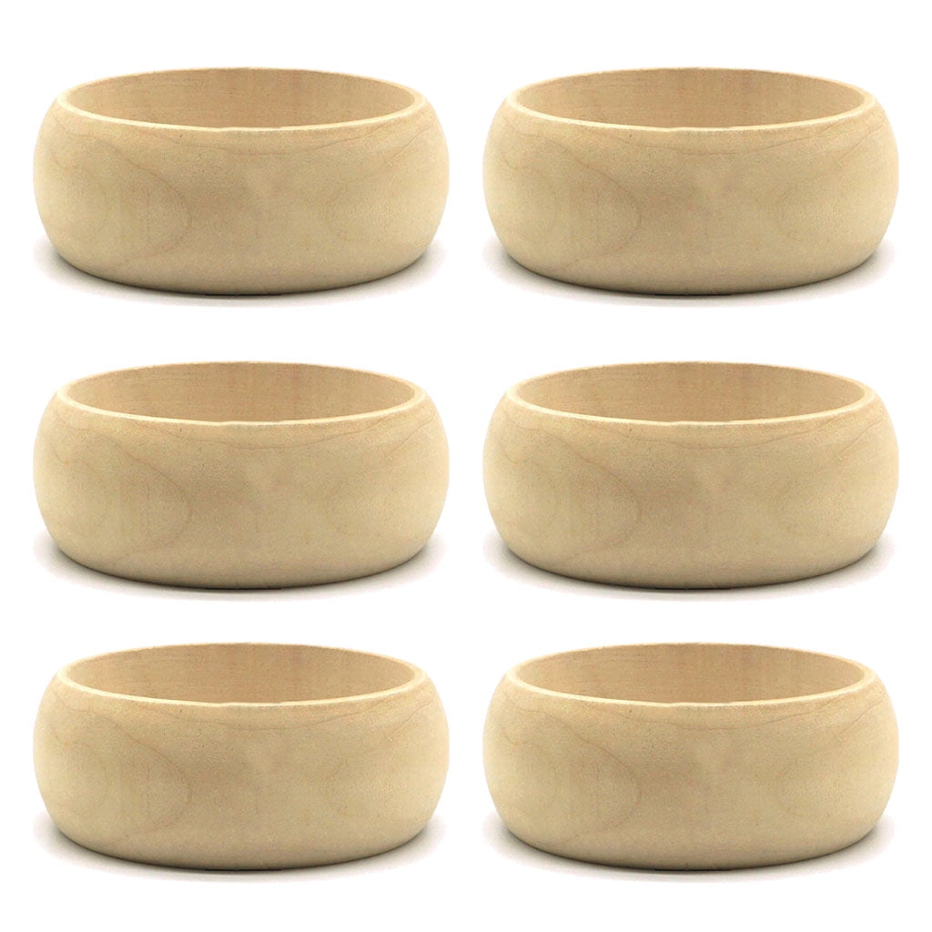 6Pcs Unfinished Blank Wood Bangle Bracelets Natural Round Wood Ring ...