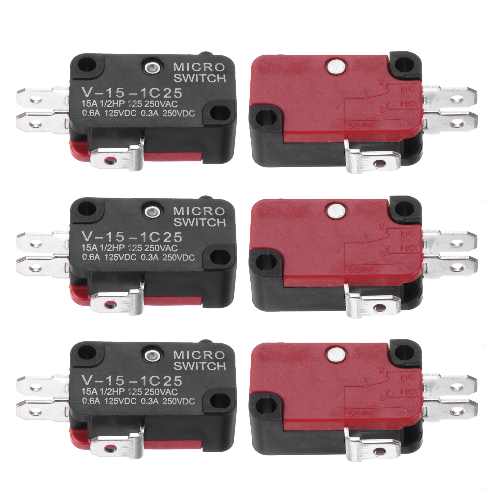6Pcs V-15-1C25 1NO + 1NC Micro Limit Switch 15A 125/250VAC Waterproof Miniature Micro Switches ...