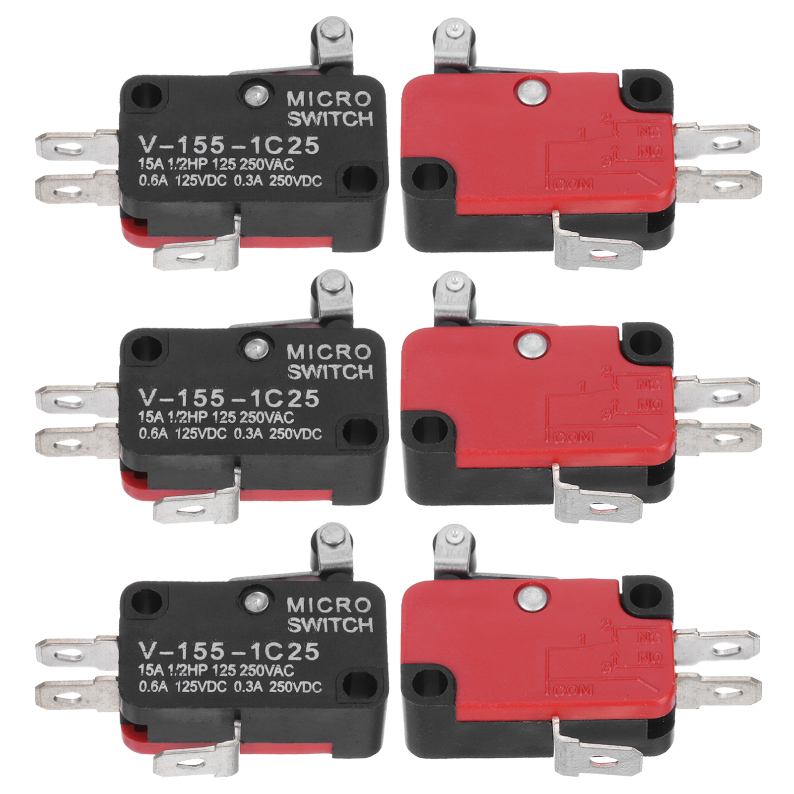 6Pcs V-155-1C25 1NO + 1NC Micro Limit Switch 15A 125/250VAC Waterproof Miniature Micro Switches ...