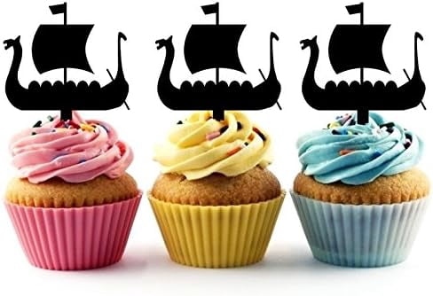 6Pcs Viking Longship Silhouette Acrylic Cupcake Toppers for Norse or ...