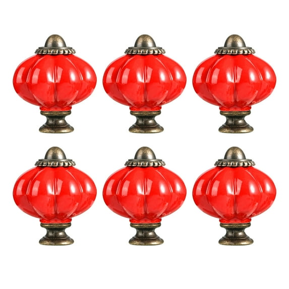 6Pcs Wardrobe Knob Ceramic Cabinet Drawer Handle Cupboard Pulls Pumpkin Shape Furniture ...