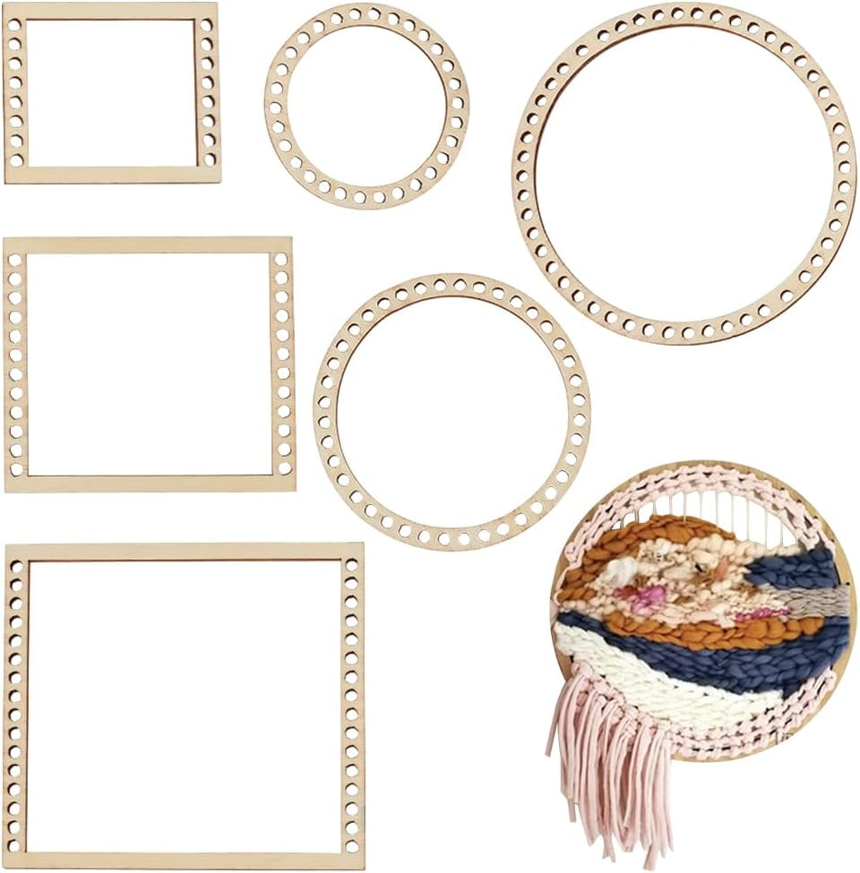 6Pcs Weaving Loom Kit Wooden Mini DIY Weaving Loom Rectangle and Round ...
