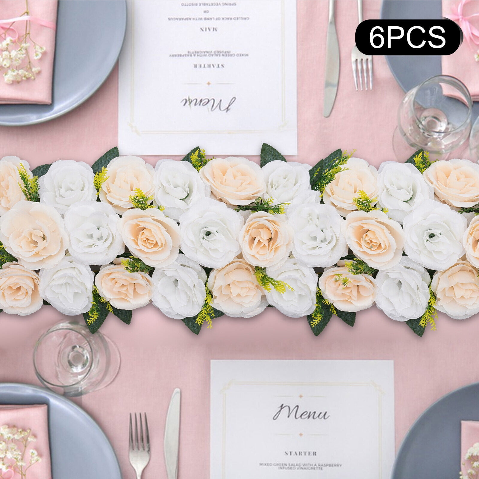 6Pcs Wedding Dining Table Flower Centerpiece Artificial Rose Flower ...