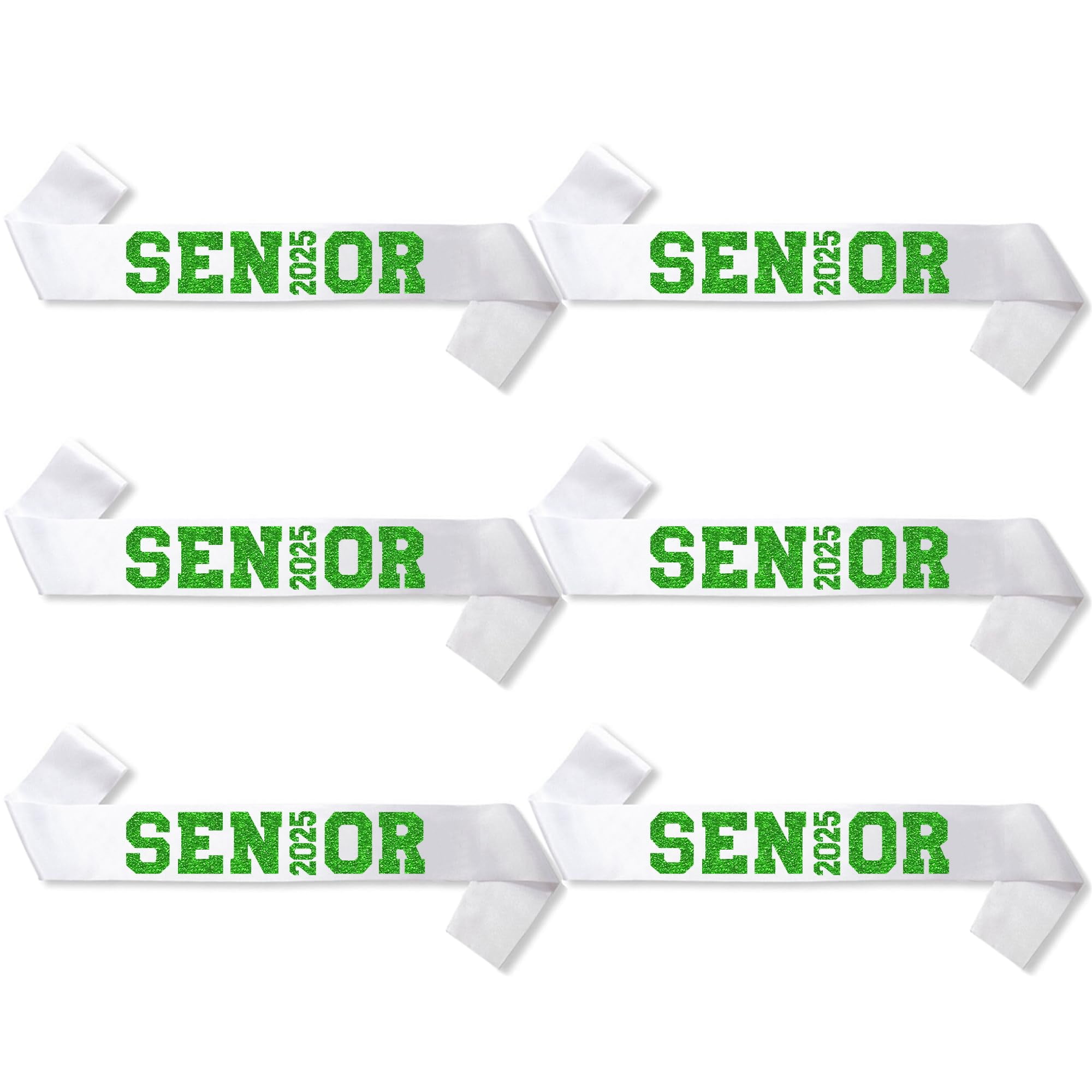 6Pcs White Senior 2025 Satin Sashes with Green Glitter Letters Senior ...