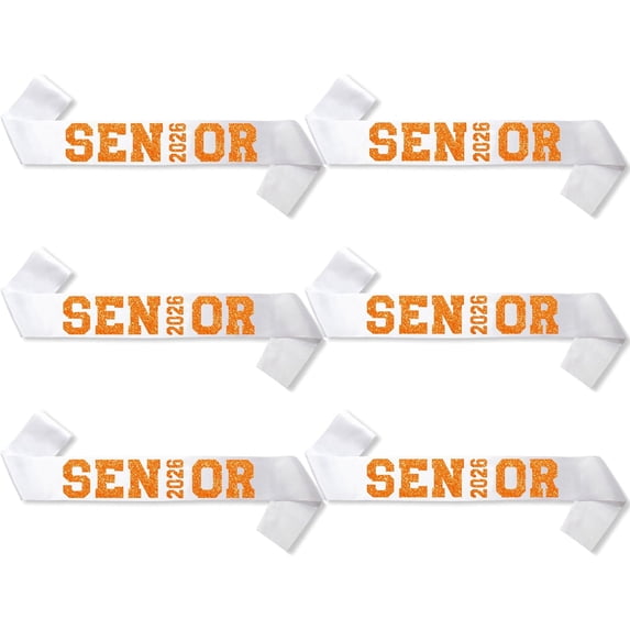 6Pcs White Senior 2026 Satin Sashes with Oran Glitter Letters ...