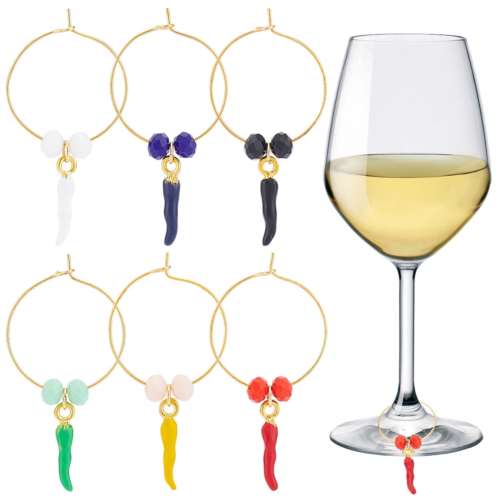 6Pcs Wine Charms with Chili Pepper Wine Glass Charms Markers Tags ...
