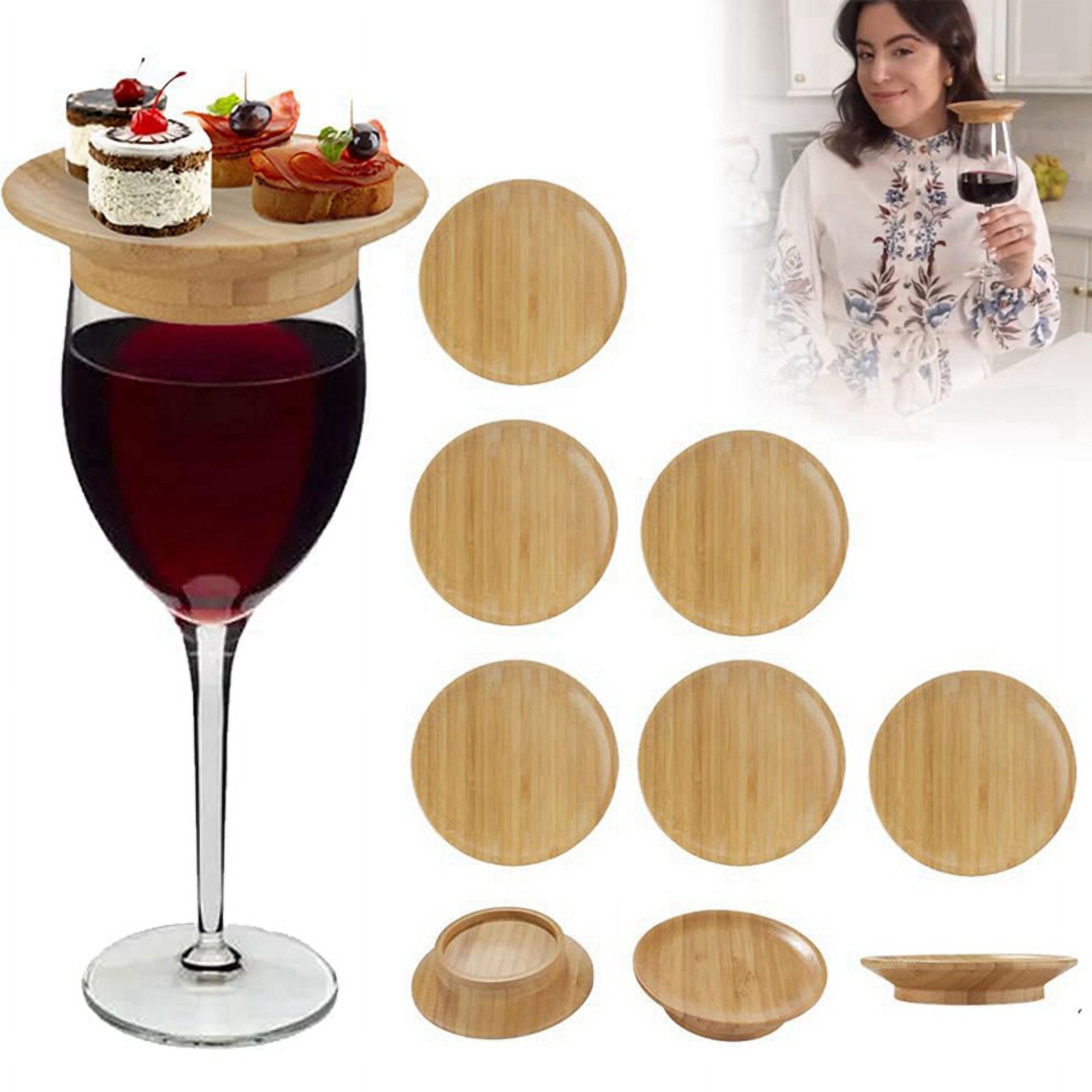 6Pcs Wine Glass Topper, 4Inch Wine Glass Charcuterie Topper Bamboo Wine ...
