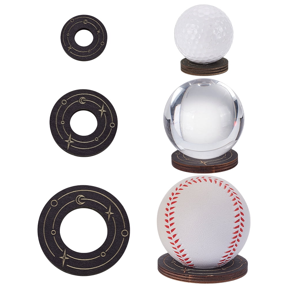 6Pcs Wood Display Base for Small Balls Flat Round Coconut Brown 3.45~6 ...