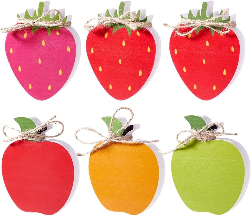 6Pcs Wood Fruits Decor & Strawberry Table Signs Farmhouse Wood Tiered ...