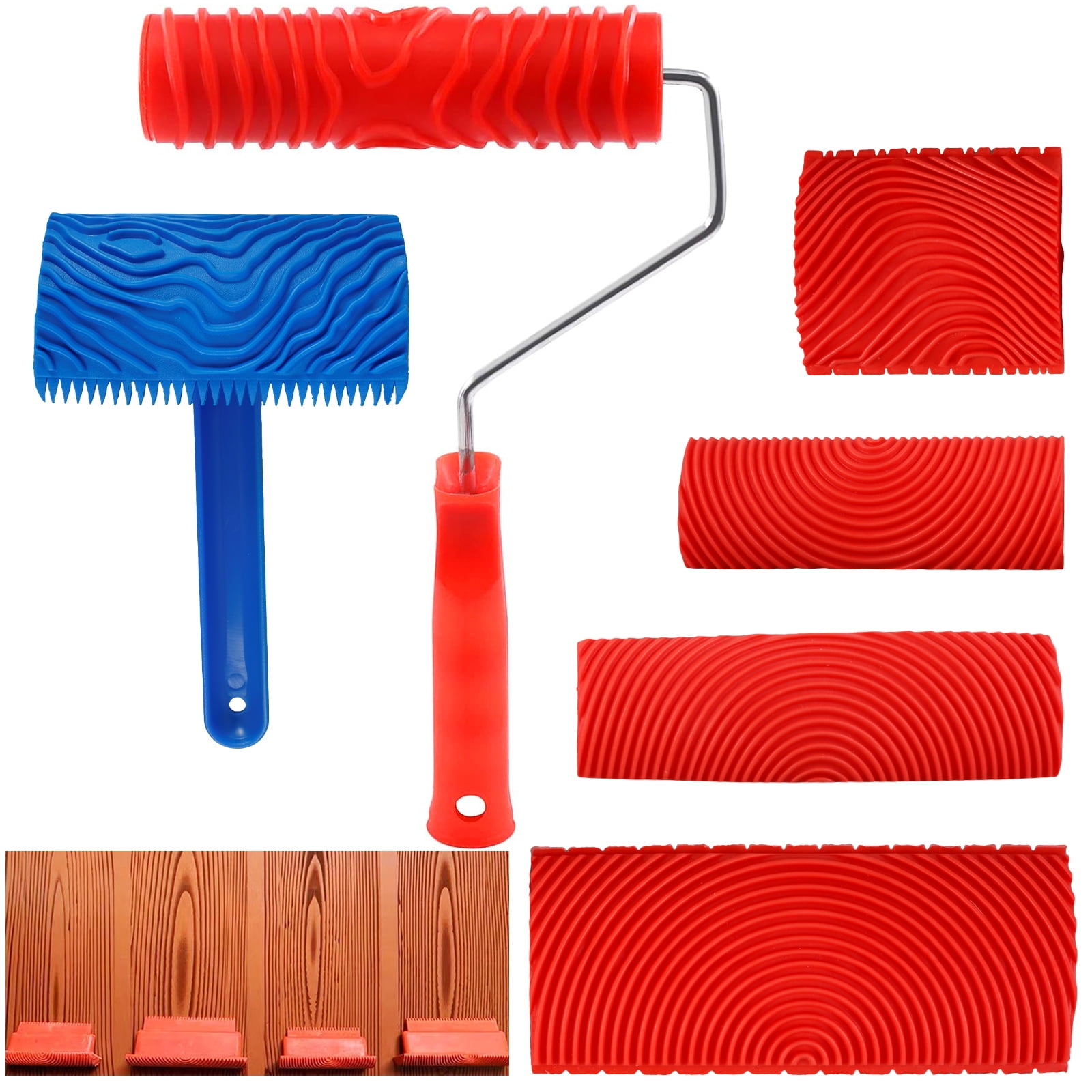 6Pcs Wood Graining Tool Set Silicone Wood Grain Roller Tool Reusable ...