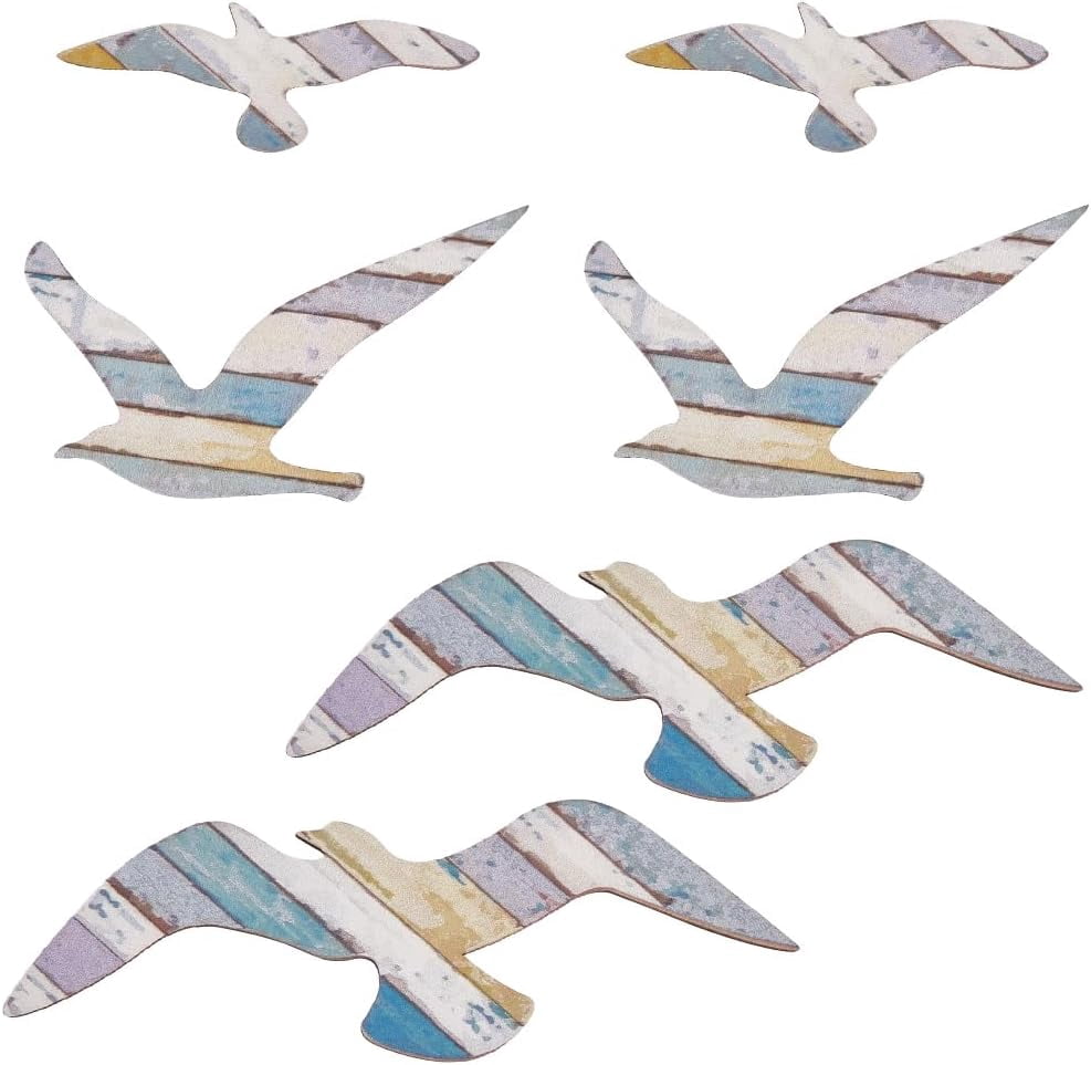6Pcs Wood Seagull Beach Wall Decor Wall Art Self-Adhesive Nautical ...