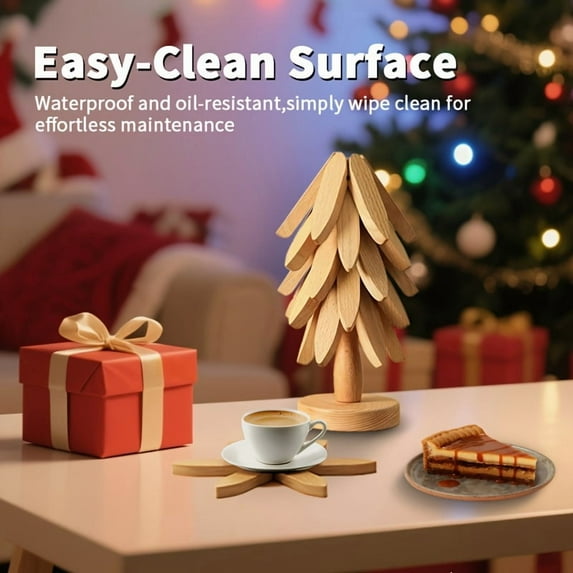 6Pcs Wooden Christmas Tree Heat-Resistant Mats - Foldable Tripod Pot ...