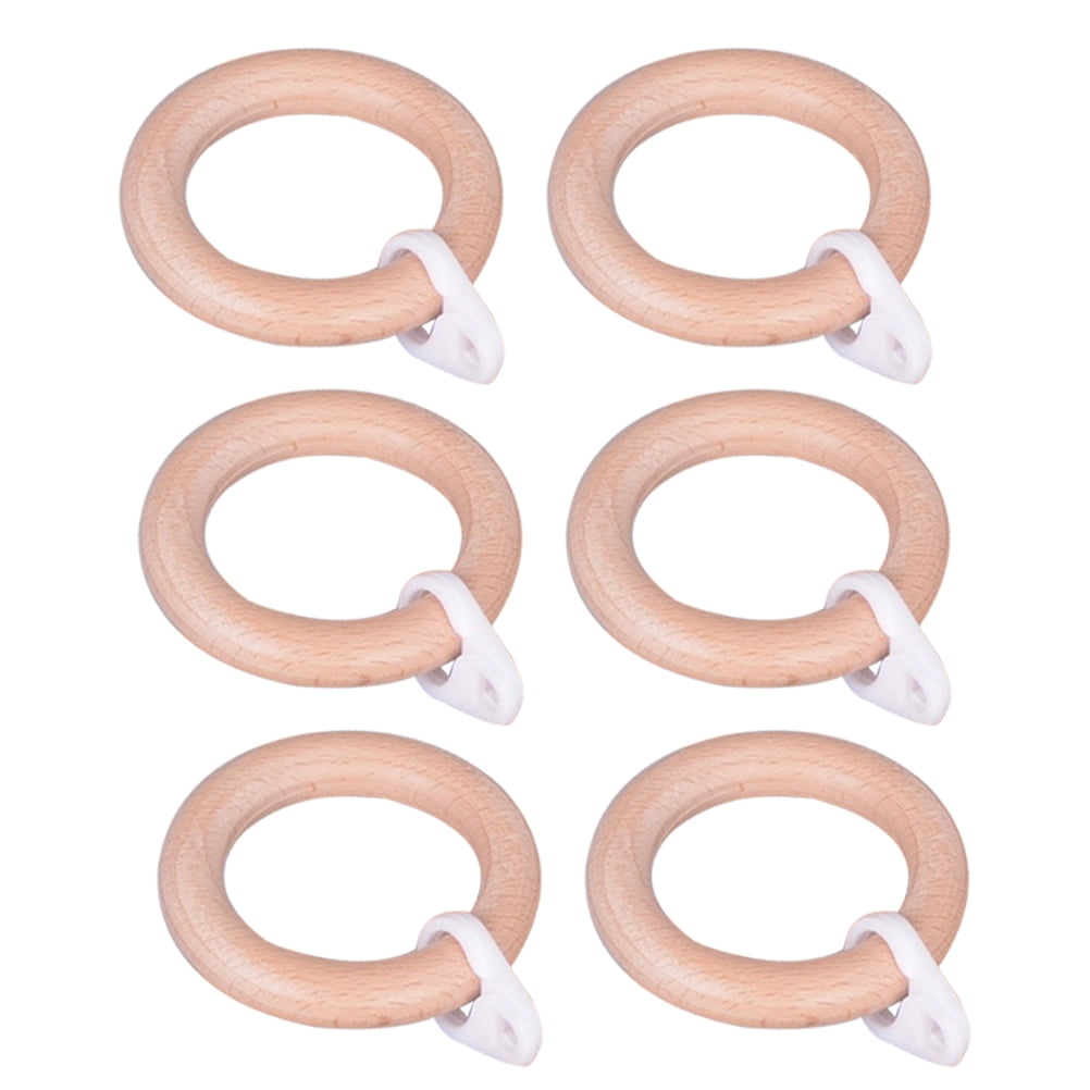 6Pcs Wooden Curtain Pole Rings Shower Curtain Rings Farmhouse Curtain ...