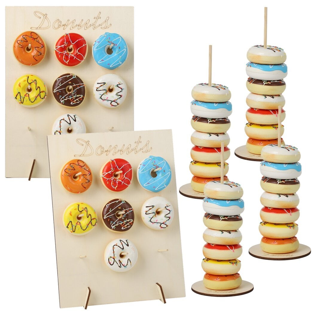 6Pcs Wooden Donut Holder Stands, Includes 2Pcs Board & 4Pcs Vertical ...