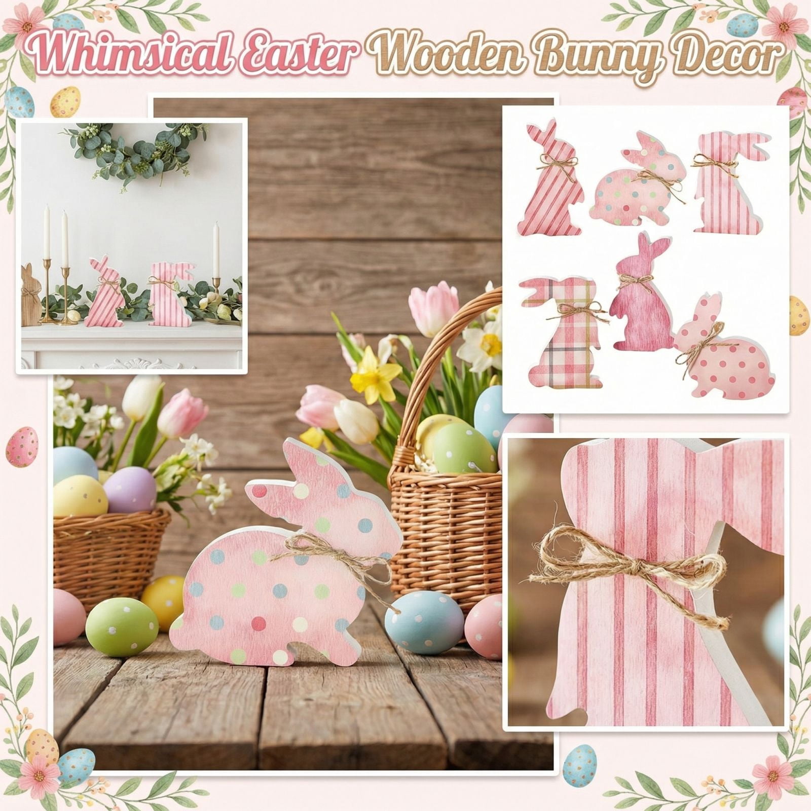 6Pcs Wooden Easter Bunny Desktop Ornaments, Easter Decoration for Desk ...