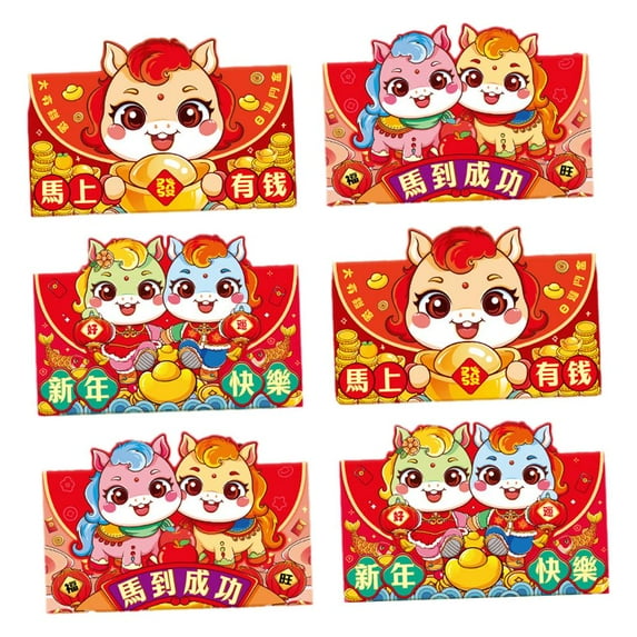6Pcs Year of The Horse Red Envelopes,2026 Chinese New Year of The Horse ...