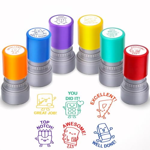 6Pcs ancy Land Teacher Stamps Self Inking for Classroom Rubber Stamp ...