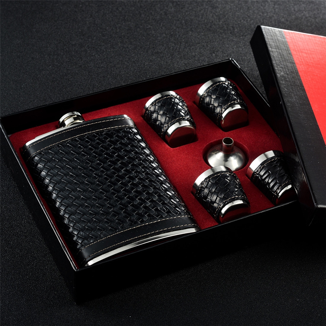 Opolski Men Faux Leather Wrapped Stainless Steel Vodka Whiskey Alcohol ...