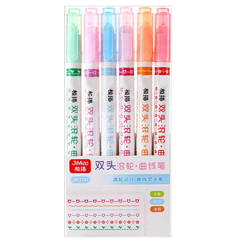 6Pcs/set Kawaii Flowers Line Shaped Highlighter Pens Roller Tip Curve ...