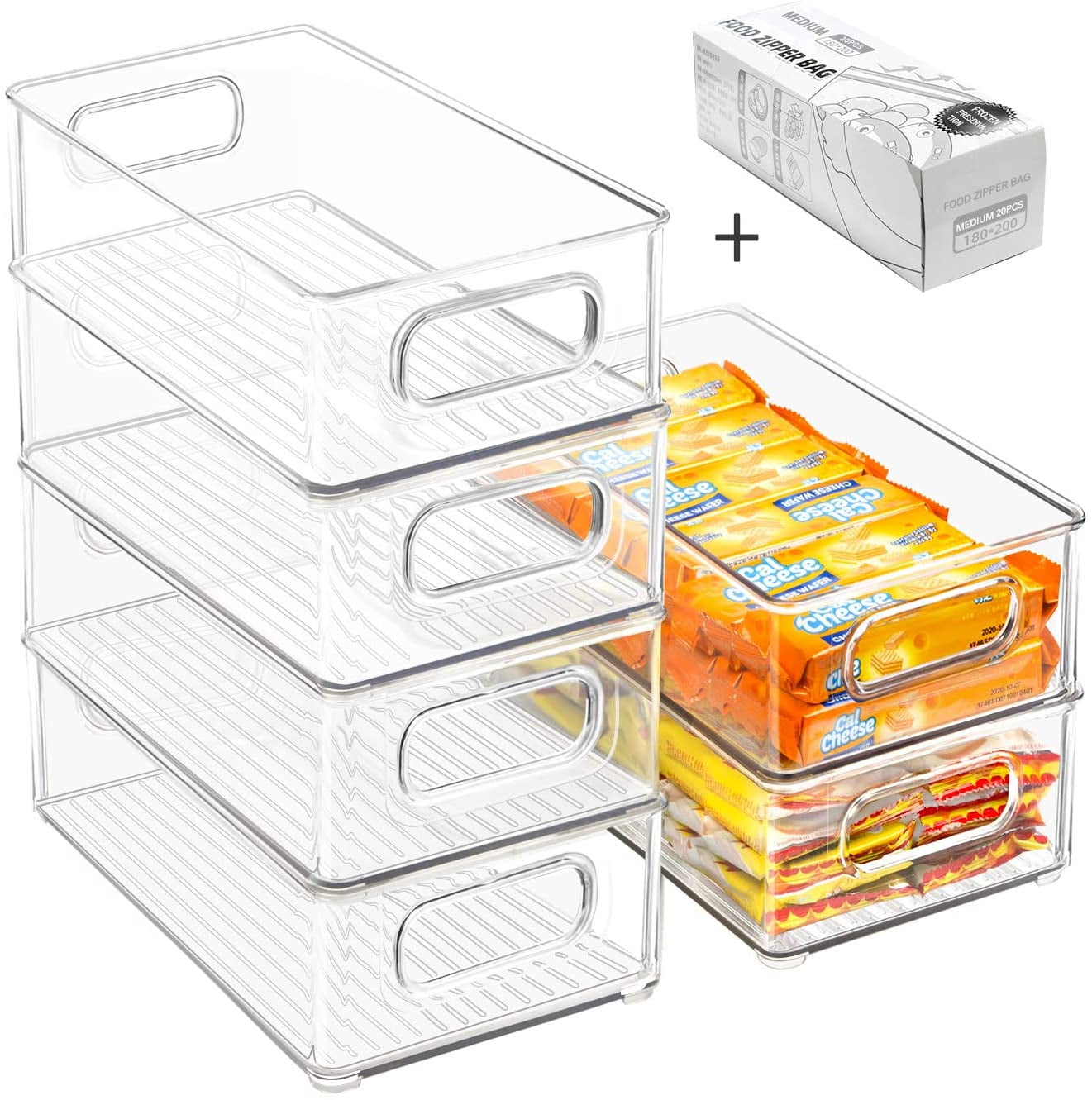 6Pcs, stackable refrigerator organizer box, kitchen organizer container ...