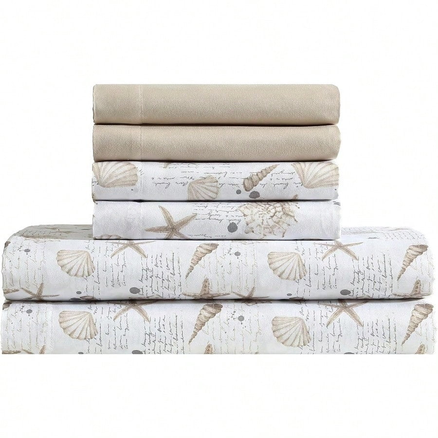 6Piece Sheet Set with cases 12inch Deep Pockets Tropical Beach Coastal ...