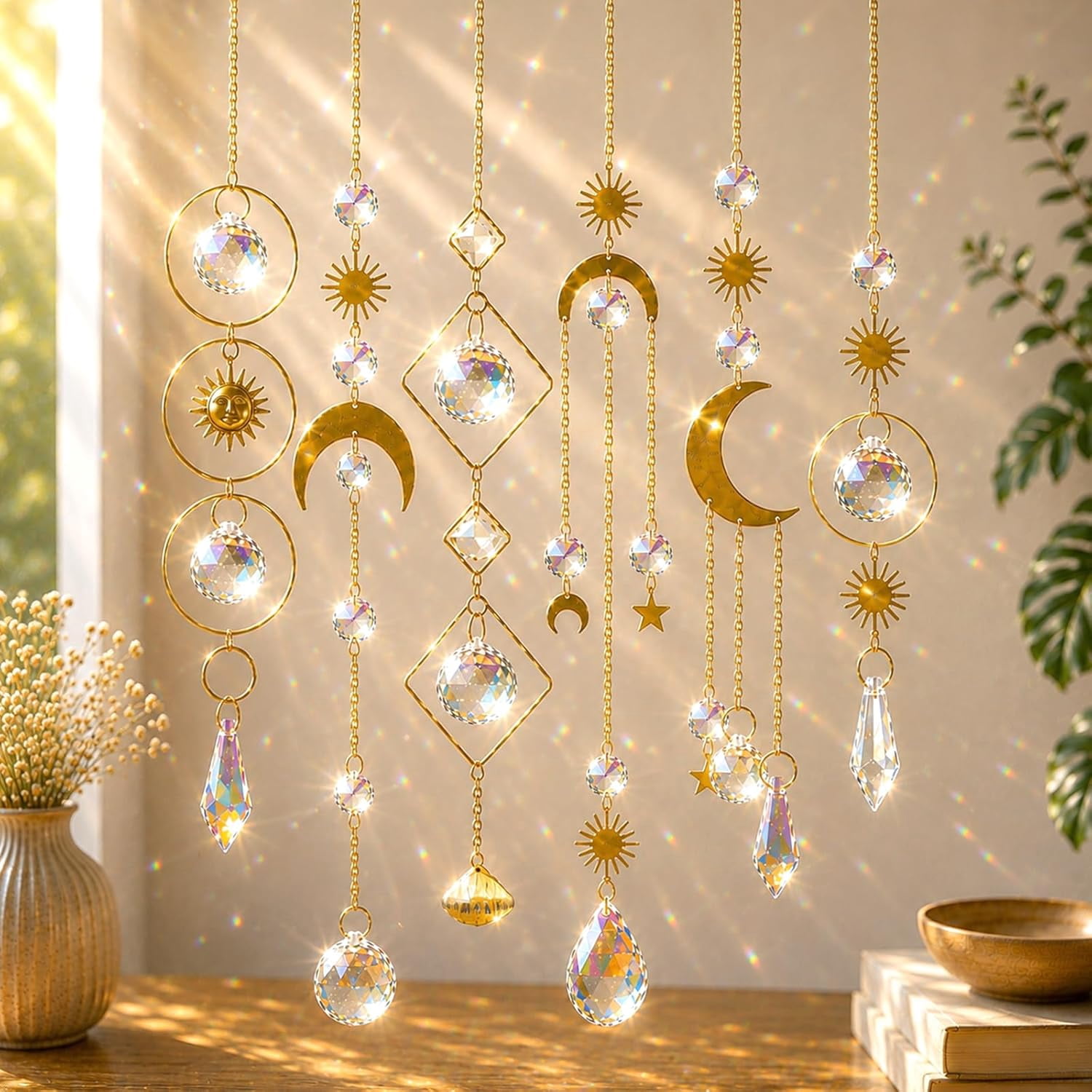 6Pieces Colorful Crystals Suncatcher Hanging Sun Catcher with Chain ...