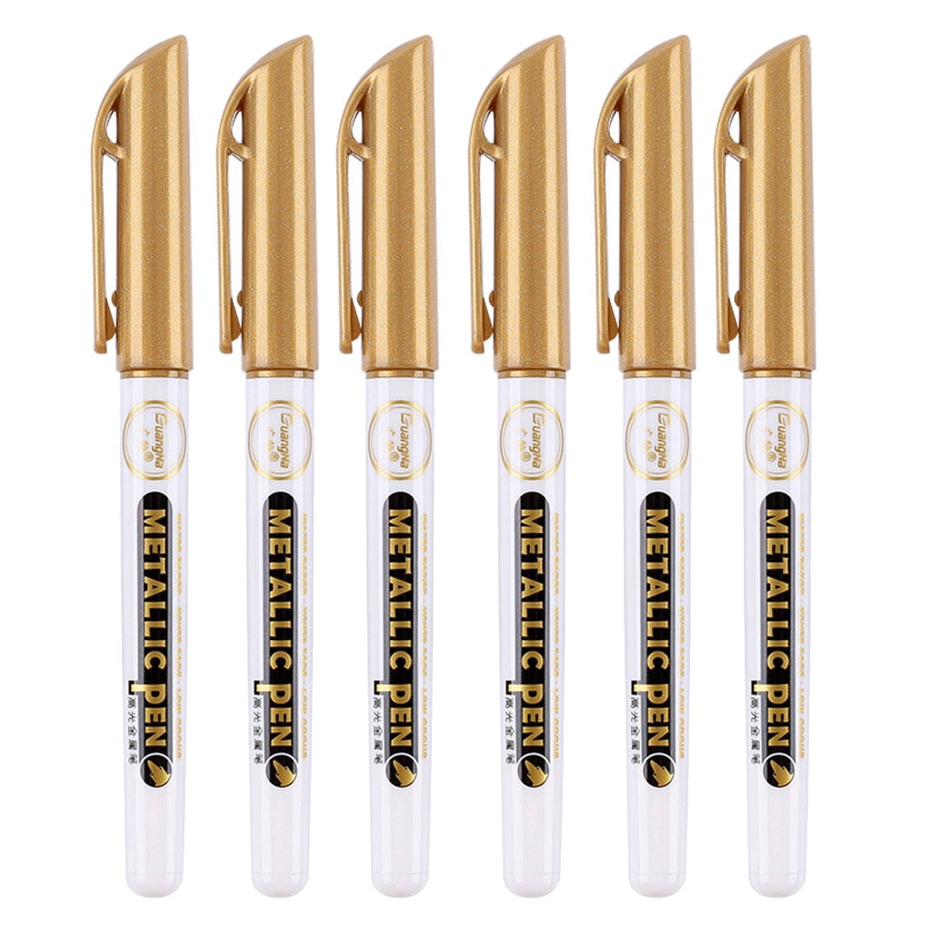 6Pieces Gold Marker Metallic Fine Point Gold Marker Permanent Metallic ...