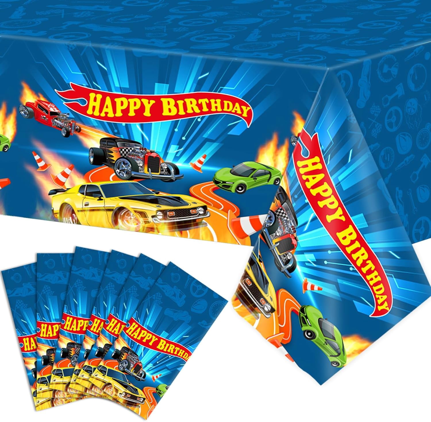 6Pieces Hot Car Themed Plastic Tablecloth Hot Race Car Birthday Party ...