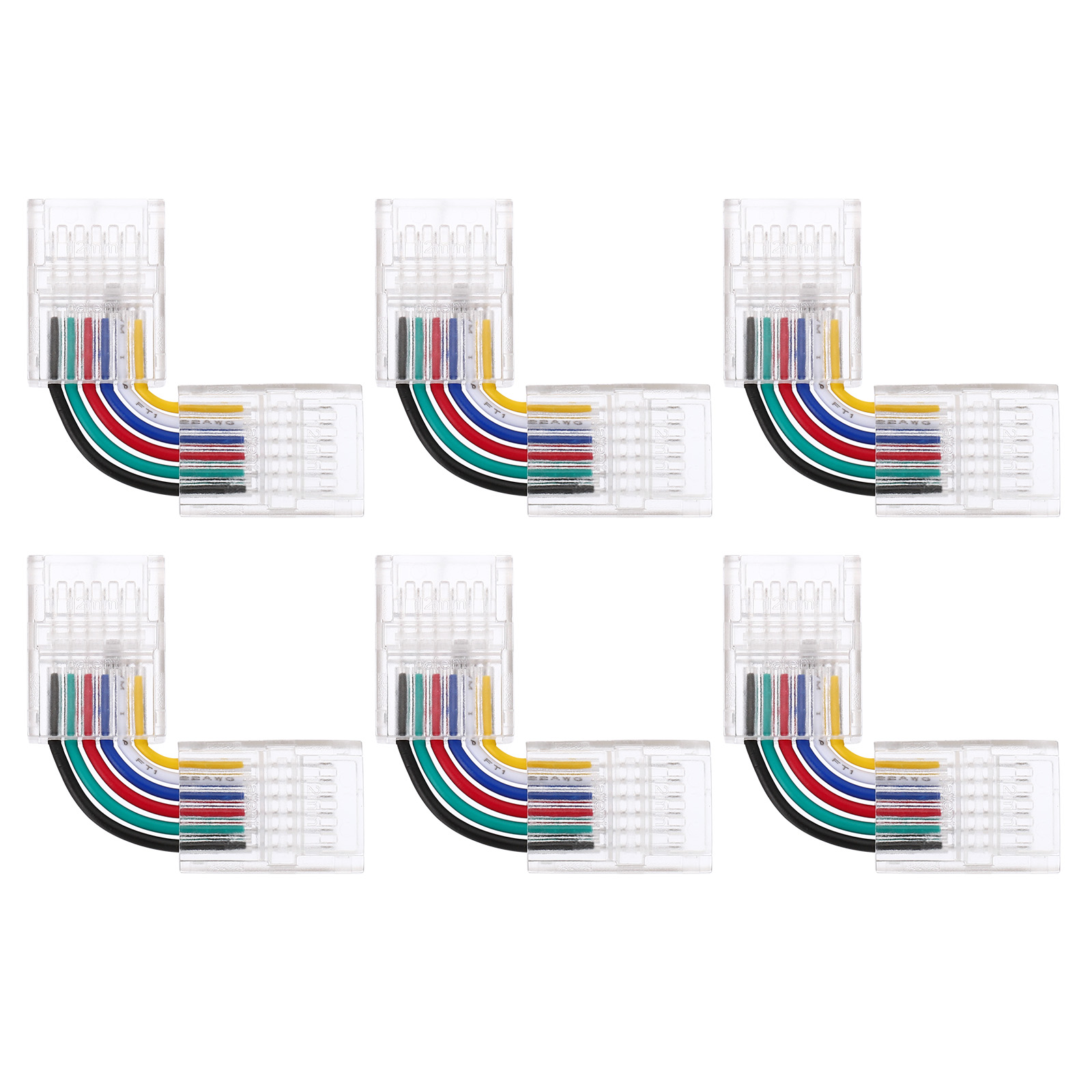 6Pin RGB LED Strip Connectors, 6Pcs 12mm Wide Extension L type with ...