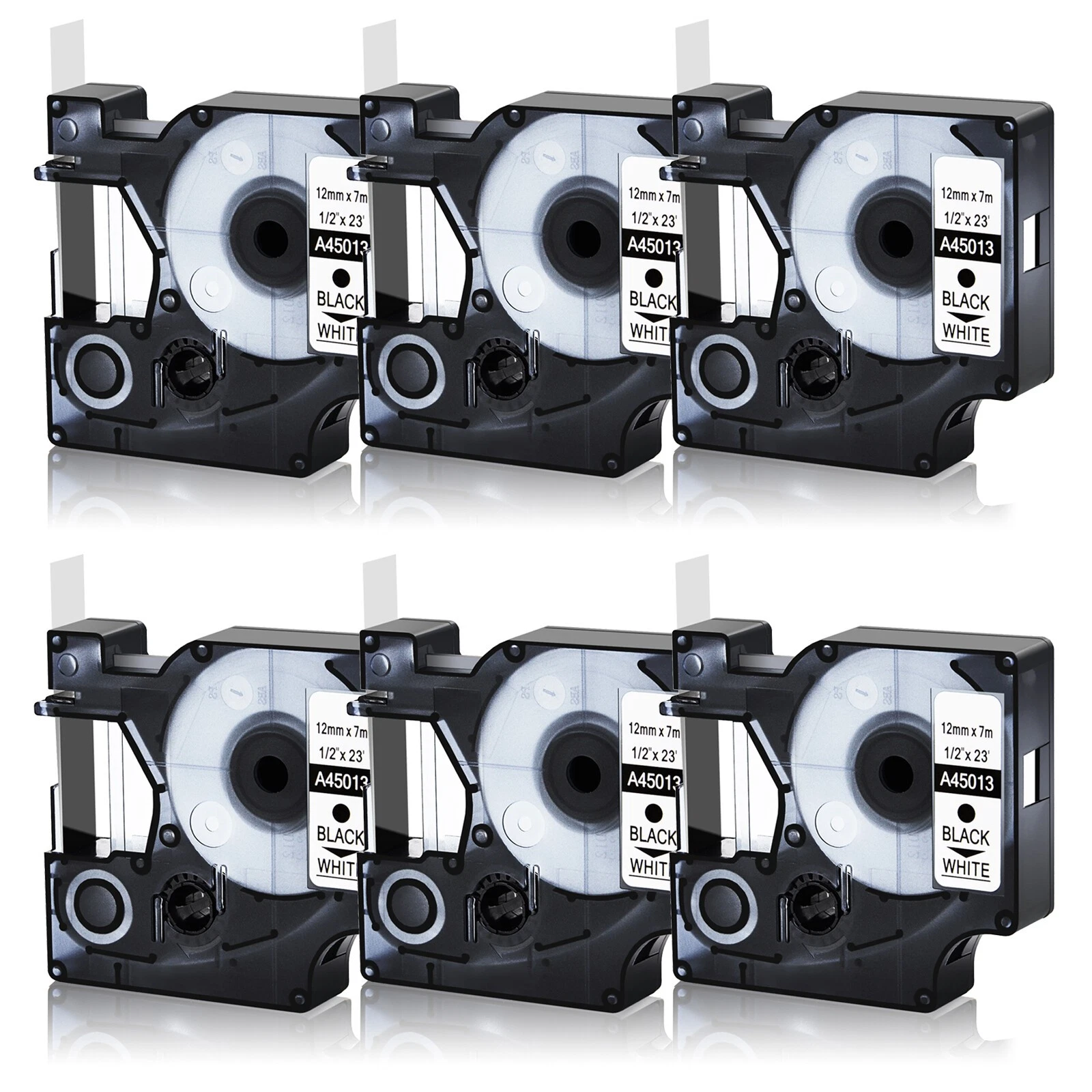 6Pk 45013 Black On White Label Tape For Dymo Labelmanager D1 260D 450D ...