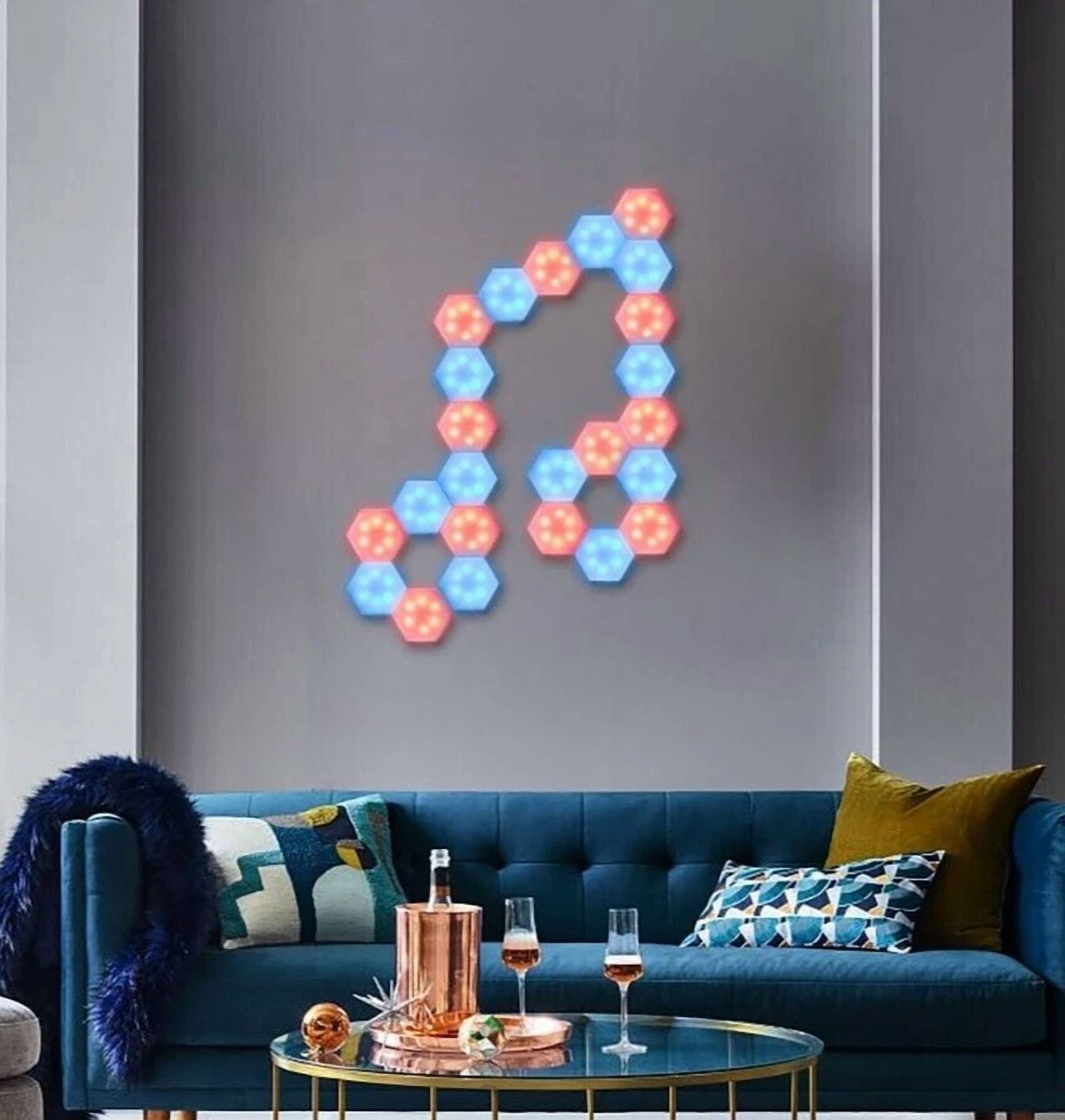 6Pk Led Hexagon Rgb Modular Lights Touch Control Color Changing Wall ...