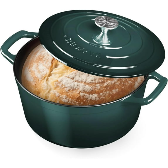 6QT Enameled Cast Iron Dutch Oven Pot with Lid, Heavy Duty 7-Layer ...