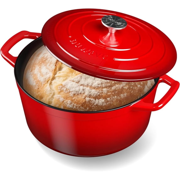 6QT Enameled Cast Iron Dutch Oven Pot with Lid, Heavy Duty 7-Layer ...