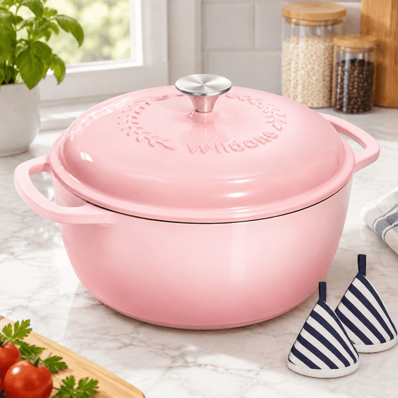 6QT Enameled Cast Iron Dutch Oven Pot with Lid, Heavy-Duty Cookware for ...