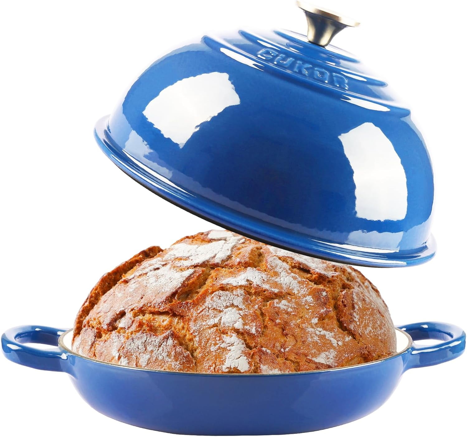 6QT Enameled Cast Iron Dutch Oven - Round Blue Bread Baking Pot with ...
