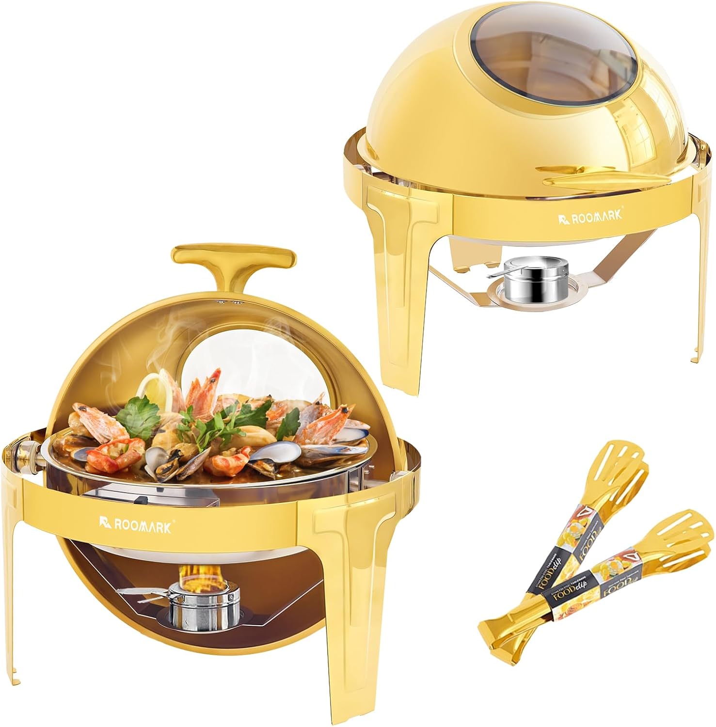 6QT Gold Chafing Dish Buffet Set, Roll Top Gold Chafing Dishes for ...