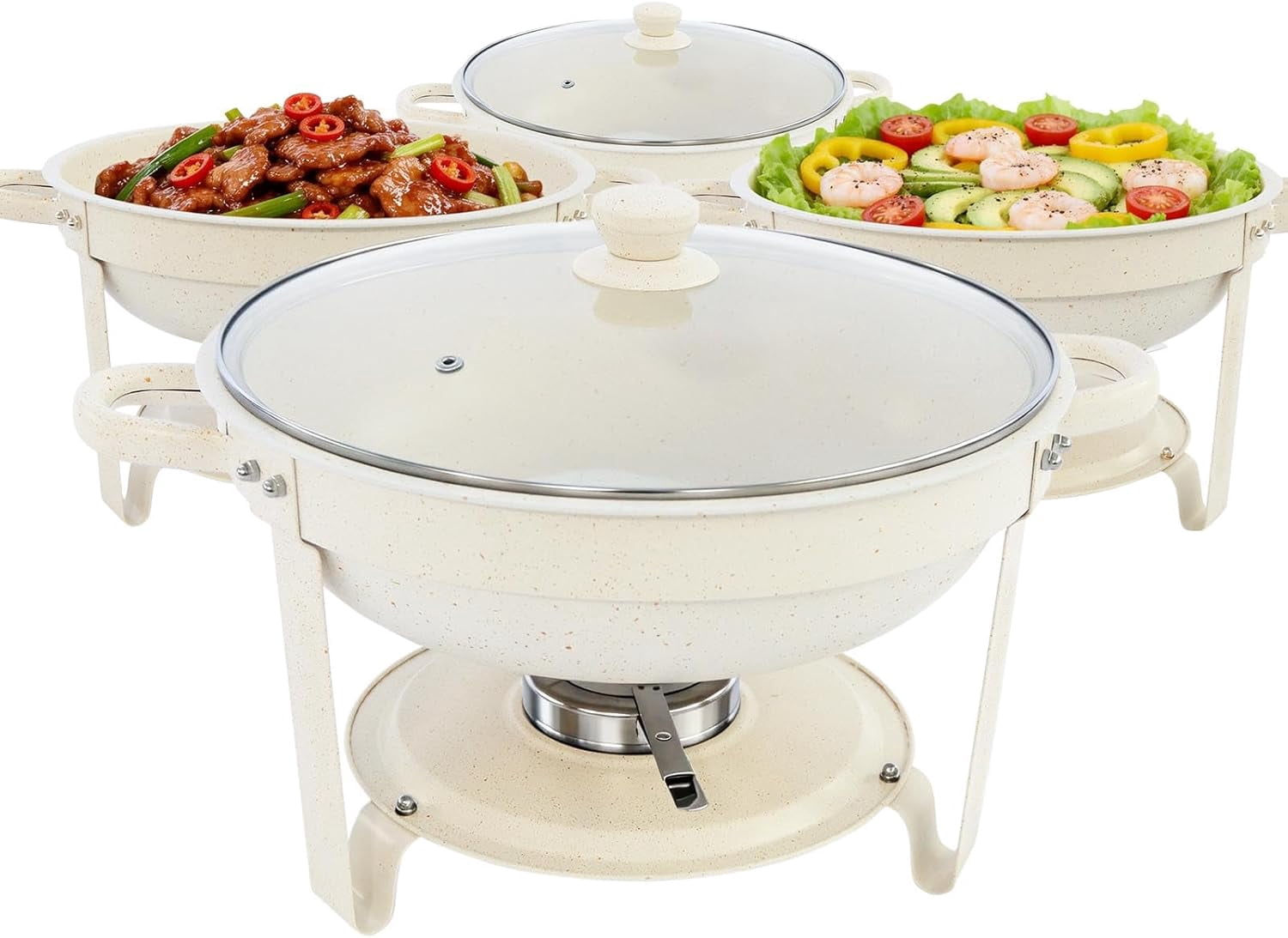 6QT Gold Chafing Dishes for Buffet, 4 Pack Round Food Warmer Set, 304 ...