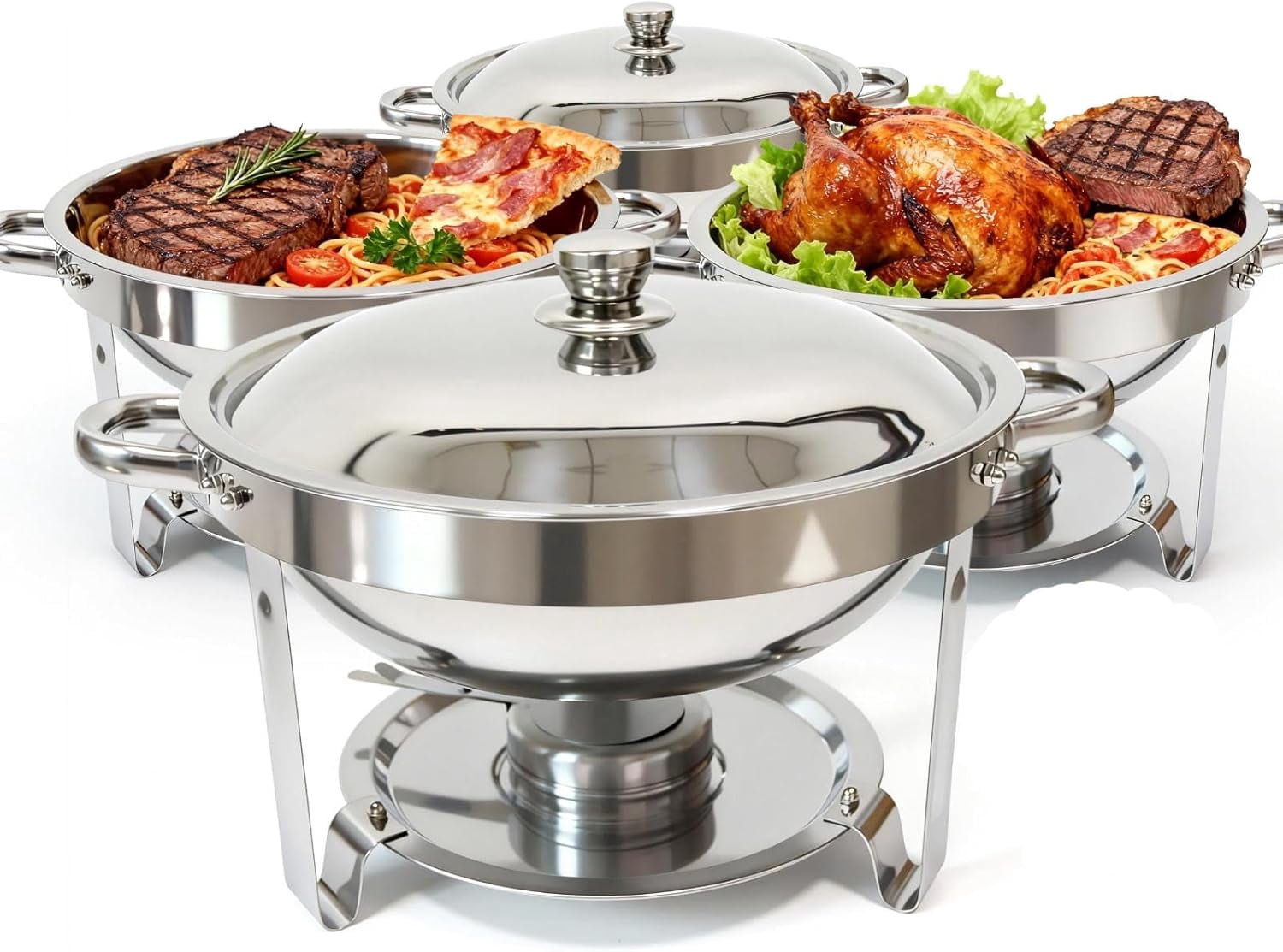 6QT Gold Chafing Dishes for Buffet, 4 Pack Round Food Warmer Set, 304 ...